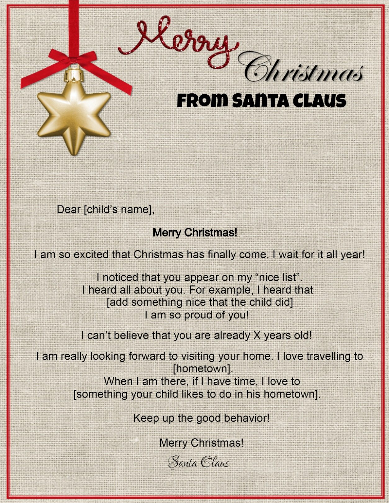 Letter From Santa Template Free Printable Printable Templates